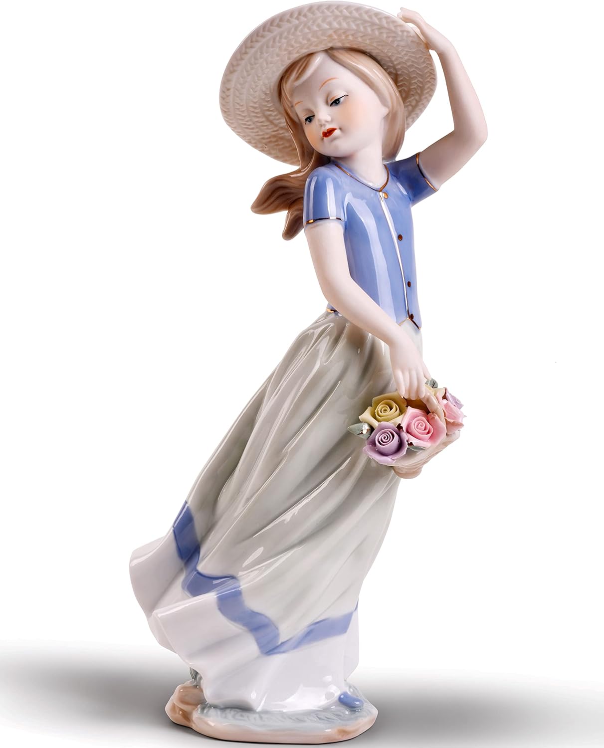 ṀṬḾÈ Porcelain Figurines Little Girl with Flowers, Sculpted Statues ...
