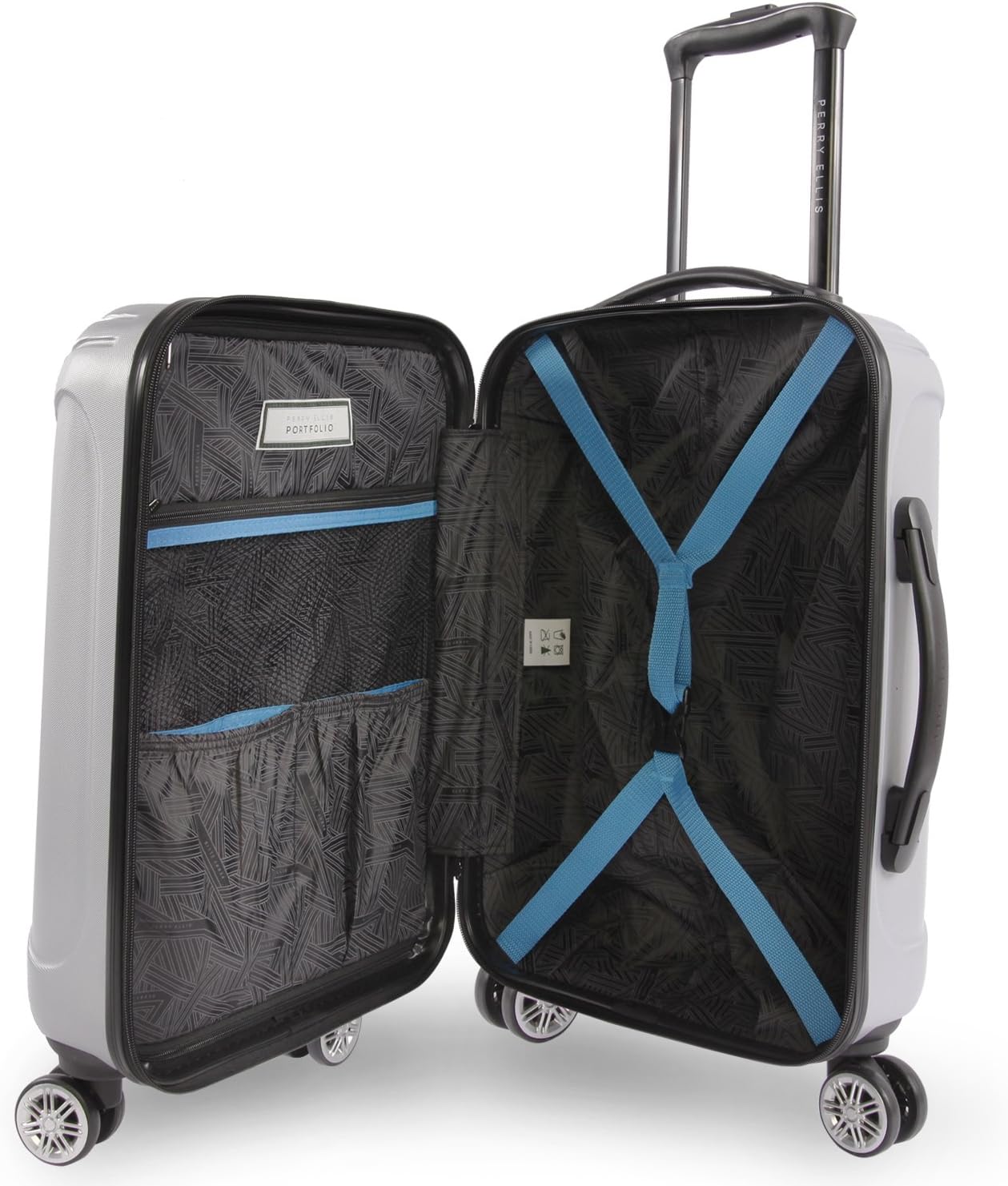 Review Perry Ellis Delancey II Hardside Carry-on Spinner Luggage, Silver