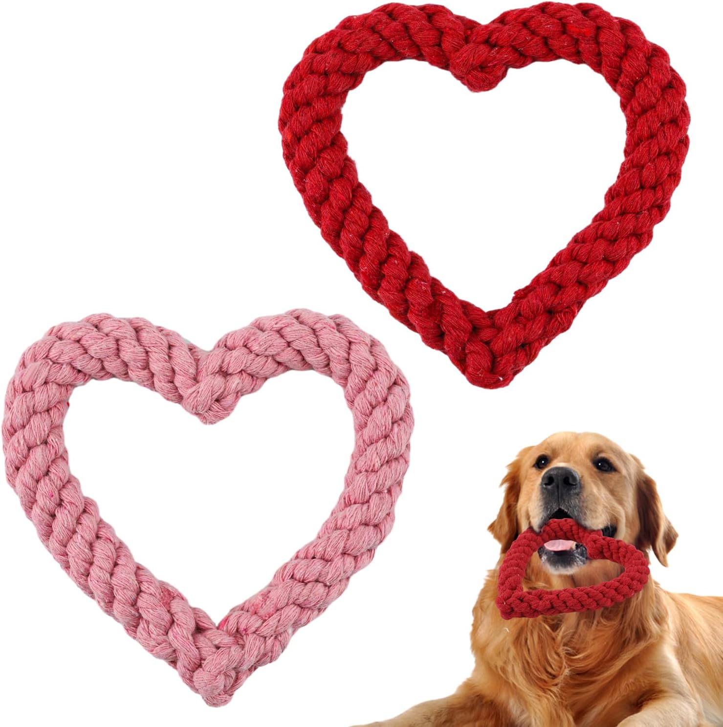 XIHIRCD 2pcs Valentine's Day Dog Chew Rope, Heart Shape Pet Chew Toy ...