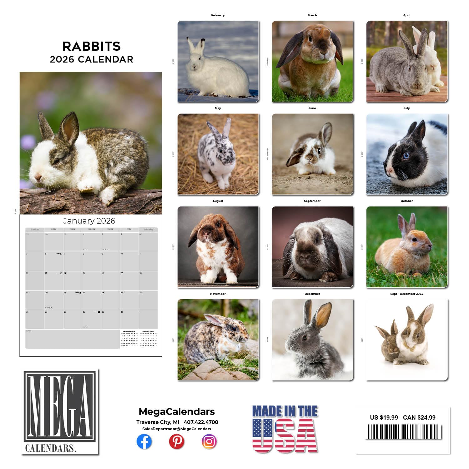 Snapklik.com : 2026 Rabbits Calendar - Cute Animal Monthly Wall ...