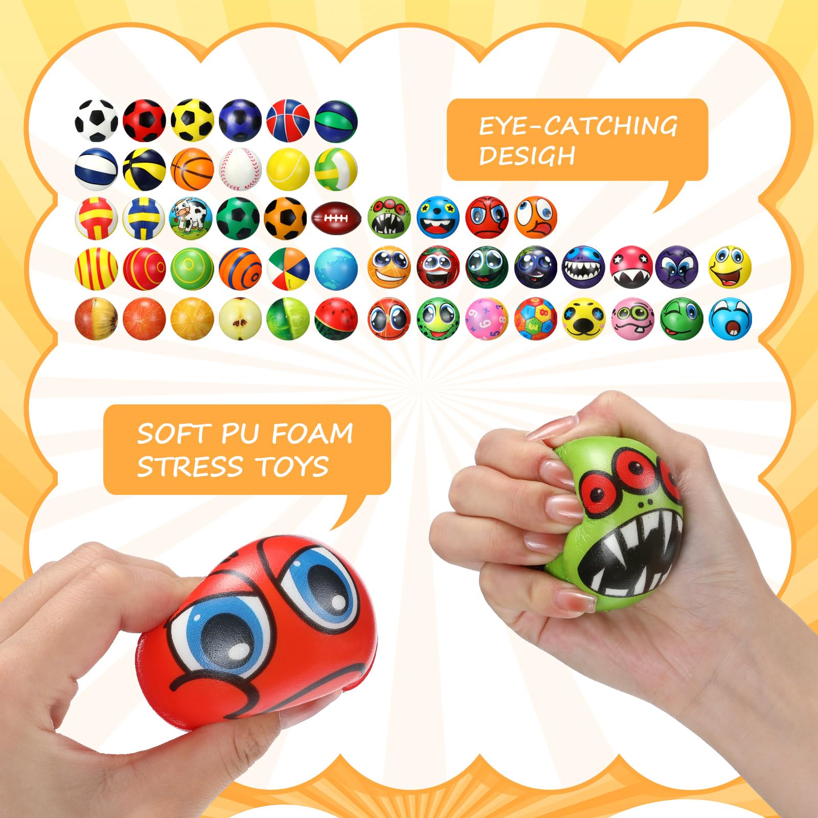 Snapklik.com : 150 Pcs 2.5 Inch Stress Balls Bulk For Adults Kids ...