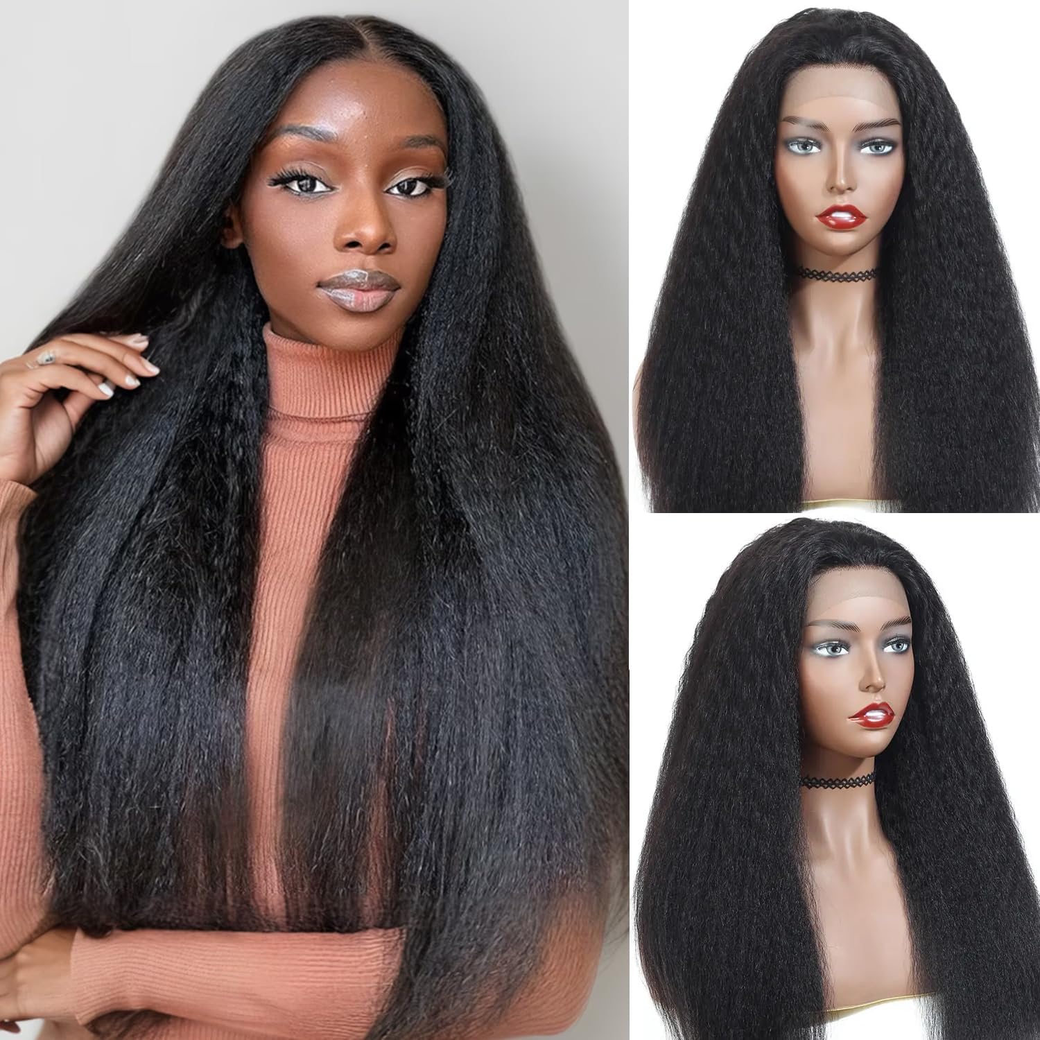 Amazon.com : FACMOOD 4C Edges Kinky Curly Lace Front Wigs Human Hair ...
