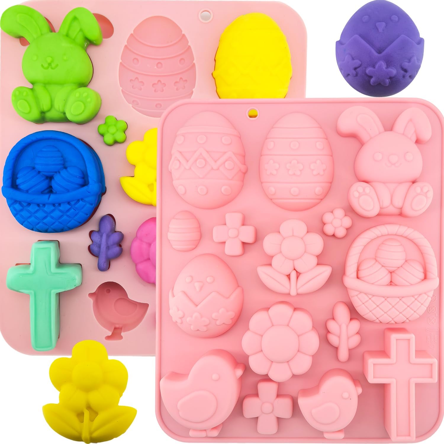 Amazon.com: 2 PCS Easter Silicone Molds for Chocolate, Easter Egg Bunny ...