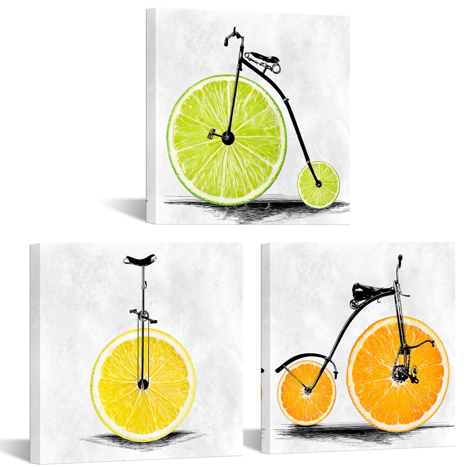 Amazon.com: iKNOW FOTO 3 Pieces Kitchen Canvas Wall Art - Lemon Bike ...