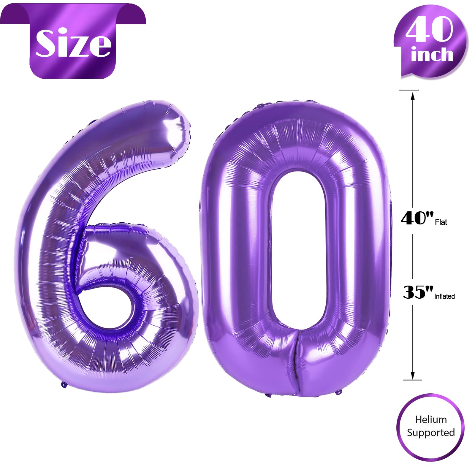 Snapklik.com : 60 Balloon Number, Purple Number 60th Birthday Balloons ...