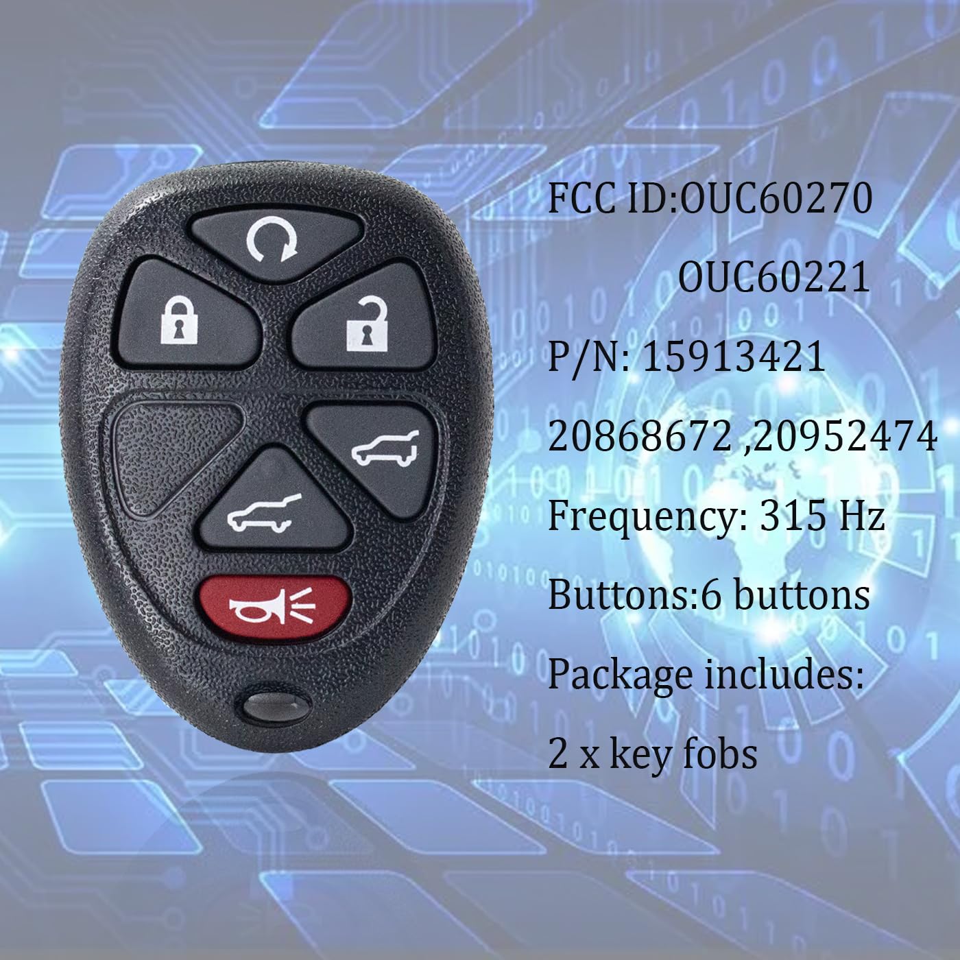Key Fob Remote Replacement Compatible With Chevy Tahoe Suburban GMC ...
