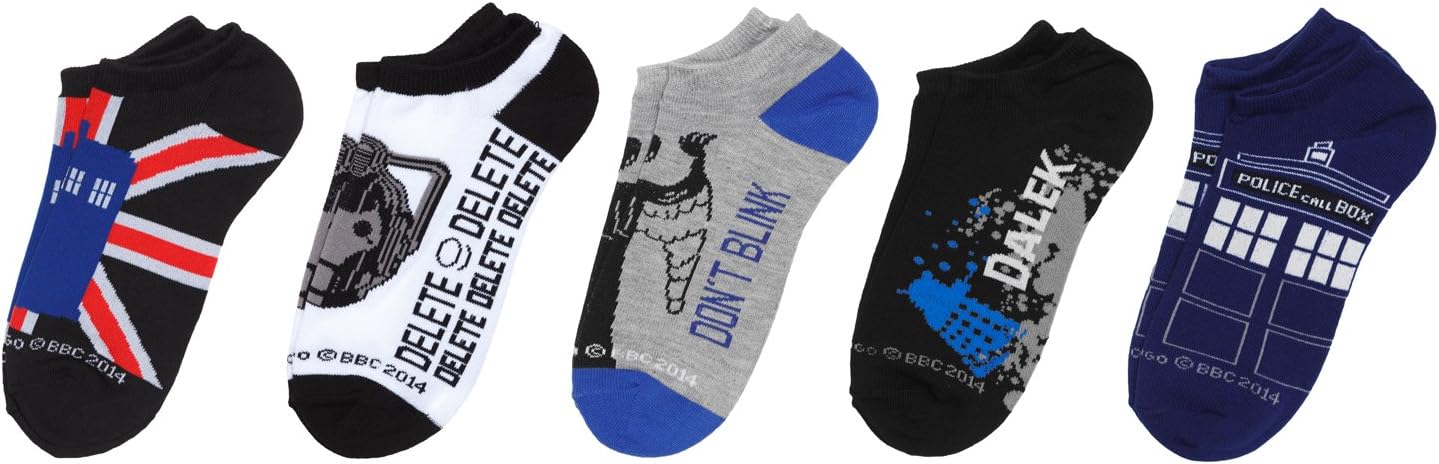 Amazon.com: Doctor Who TARDIS Dalek Cybermen 5 Pack Low Cut Socks ...