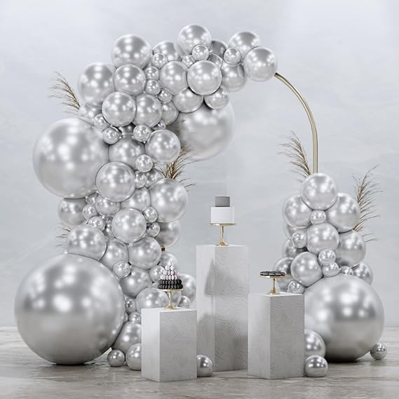 Amazon.com: PartyWoo Metallic Silver Balloons 99 pcs Different Sizes ...