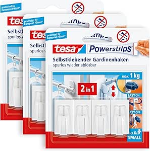tesa Powerstrips Curtain Hooks - Self-Adhesive Curtain Hooks ...