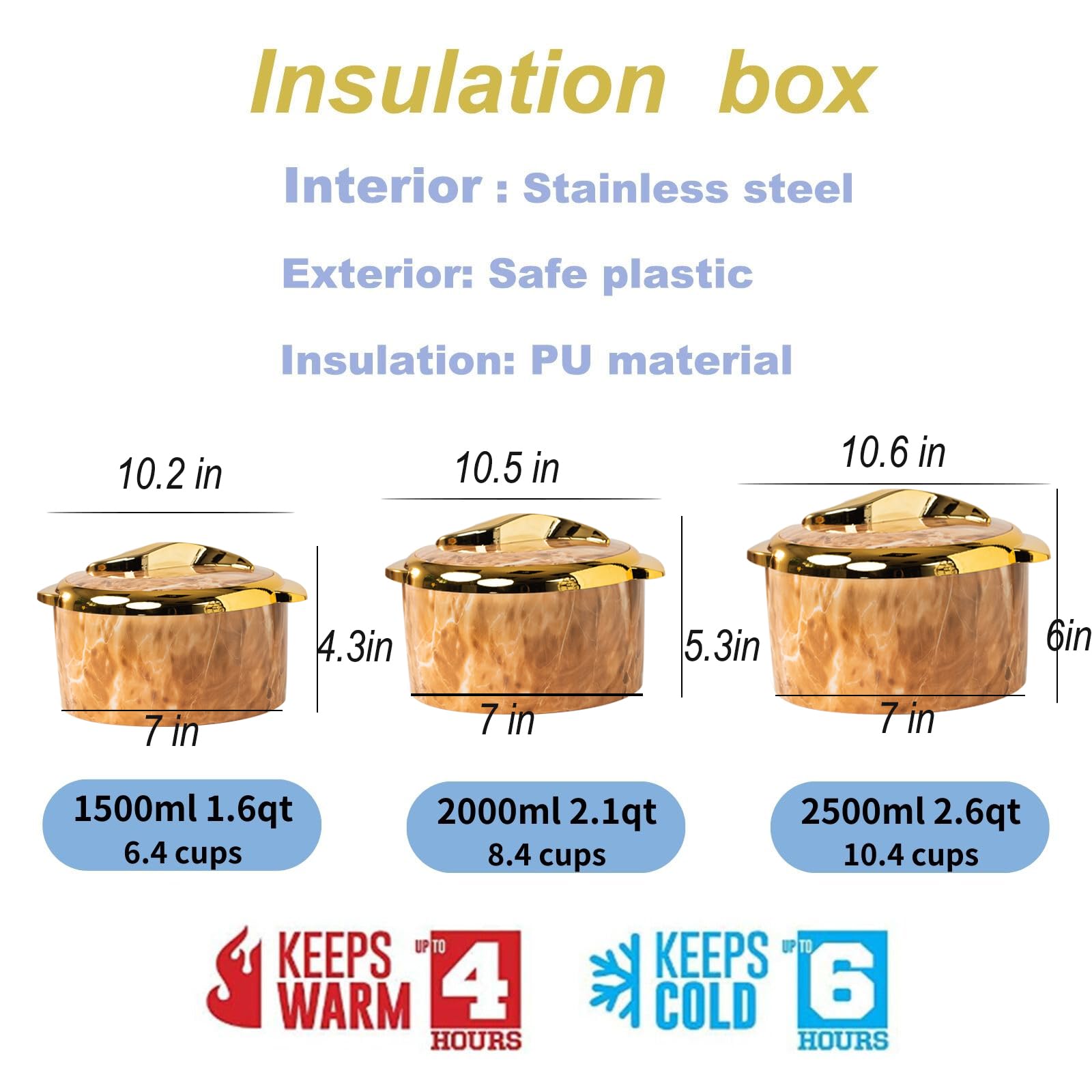 Insulated Thermal Bowl 3 pc. Set 2.6/2.1/1.6 qt. - Keep Food Warm for ...
