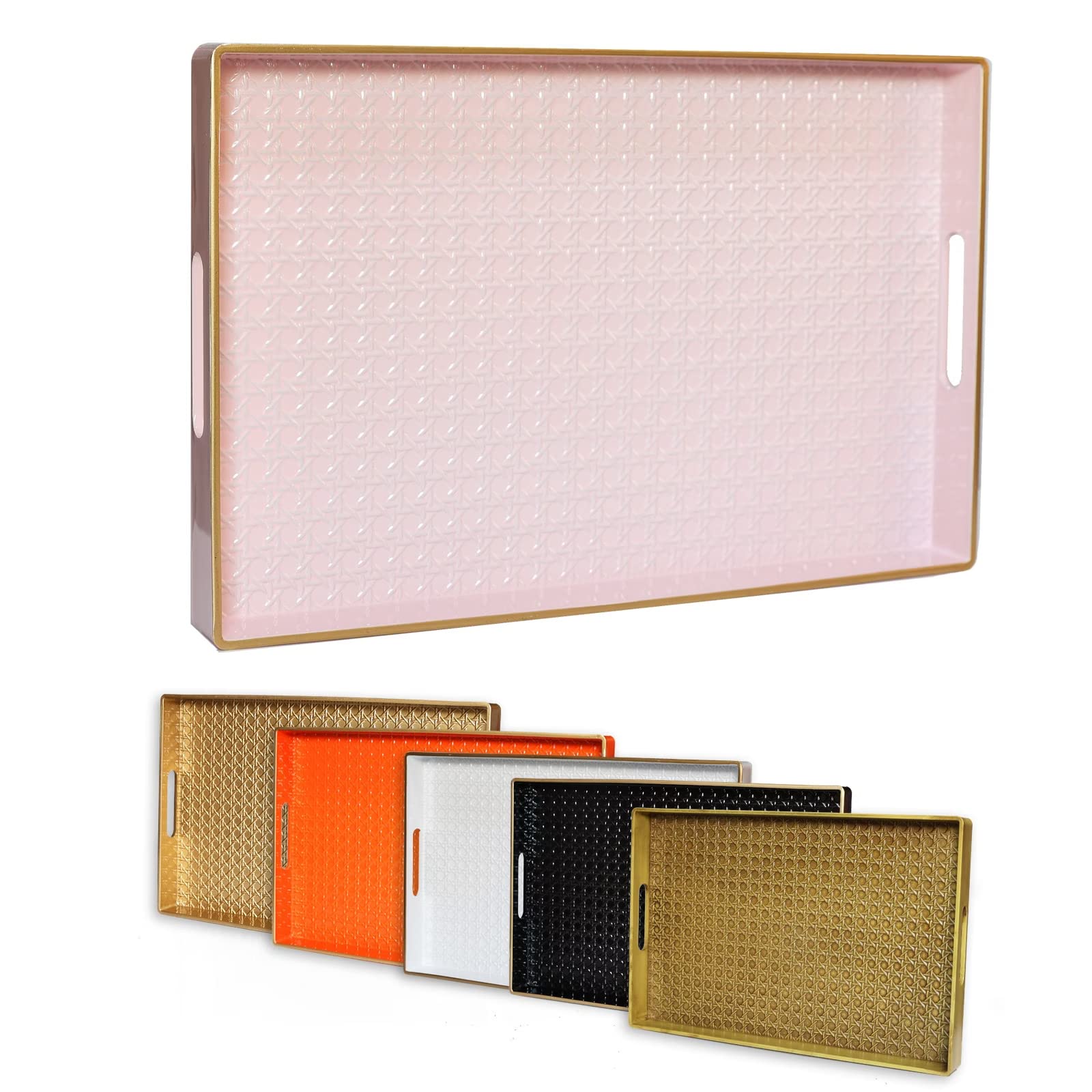 Pink Decorative Coffee Table Tray, Rectangular Plastic Serving Tray ...