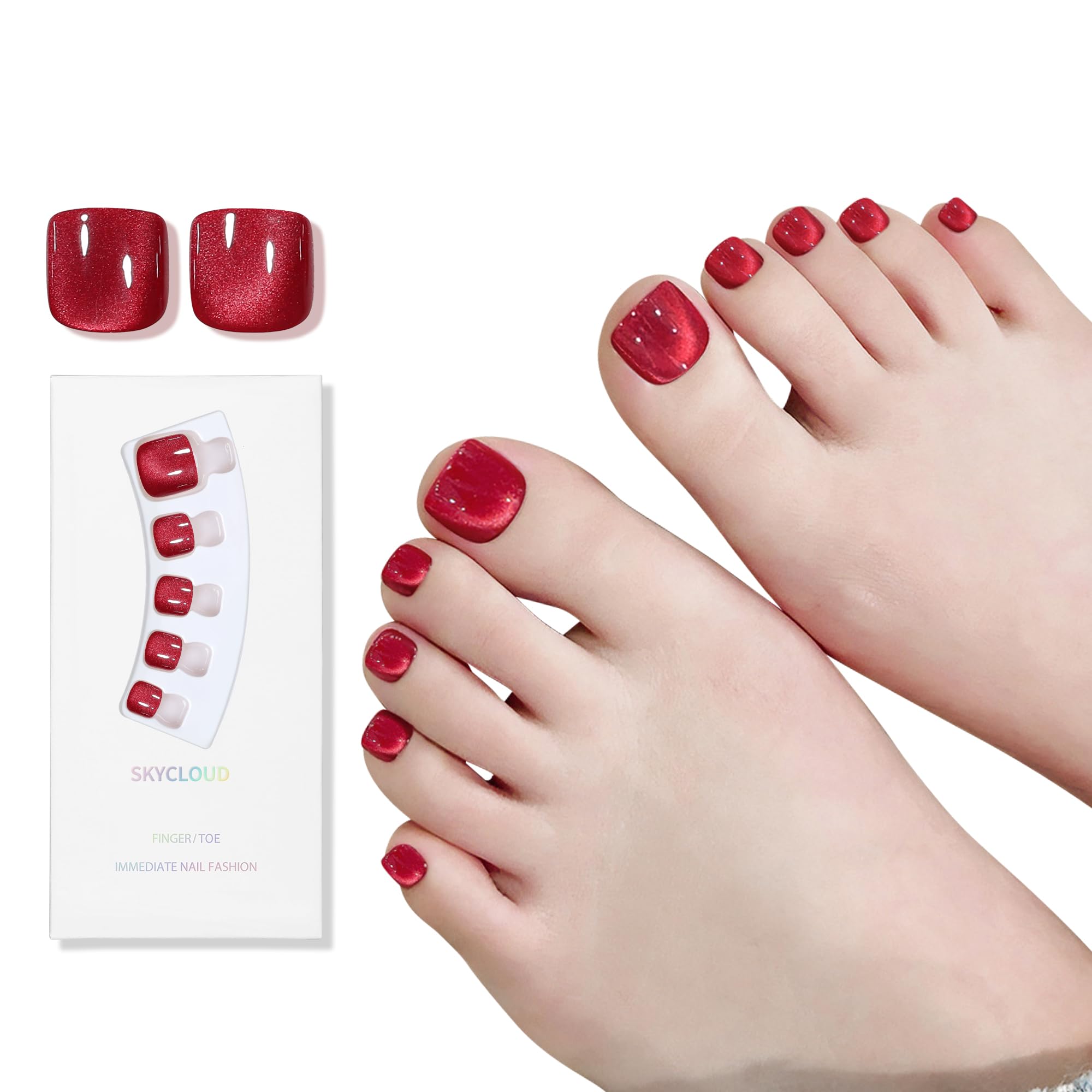 Amazon.com: Cat Eyes Press On Toenails,14 Sizes-28 Pcs Soft Gel Red ...