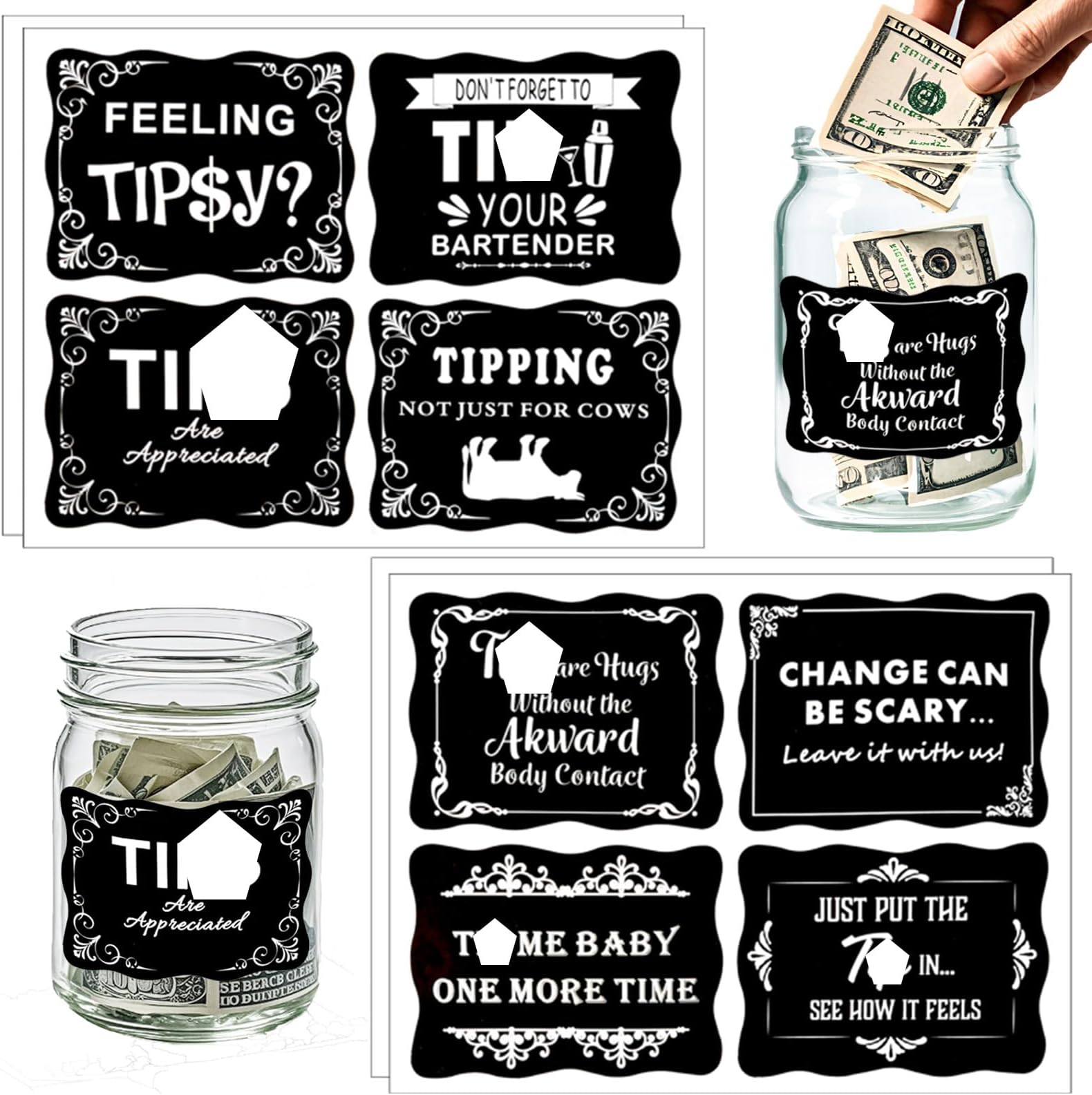 Amazon.com: 16 Pack Tipping Sticker 3x4 inch Tipping Jar Stickers ...