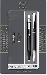 Parker IM Duo Gift Set with Ballpoint Pen & Fountain Pen | Gloss Black with Chrome Trim | Blue ...