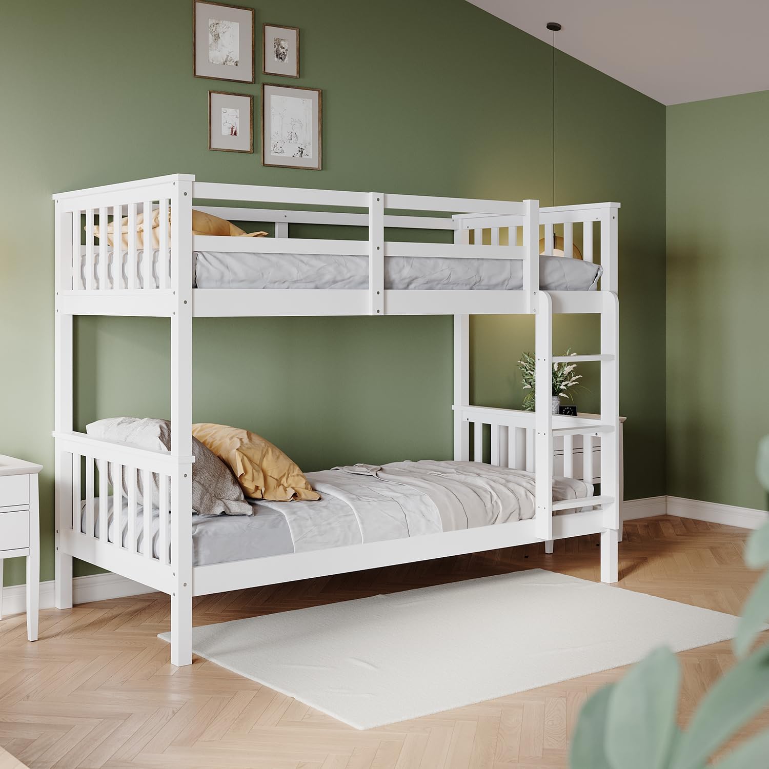 ZANOFIRA Bunk Bed with Ladder, Solid Pine Wood Bed Frame, Single 3 Foot Bed Set, Sleeper Bed For ...