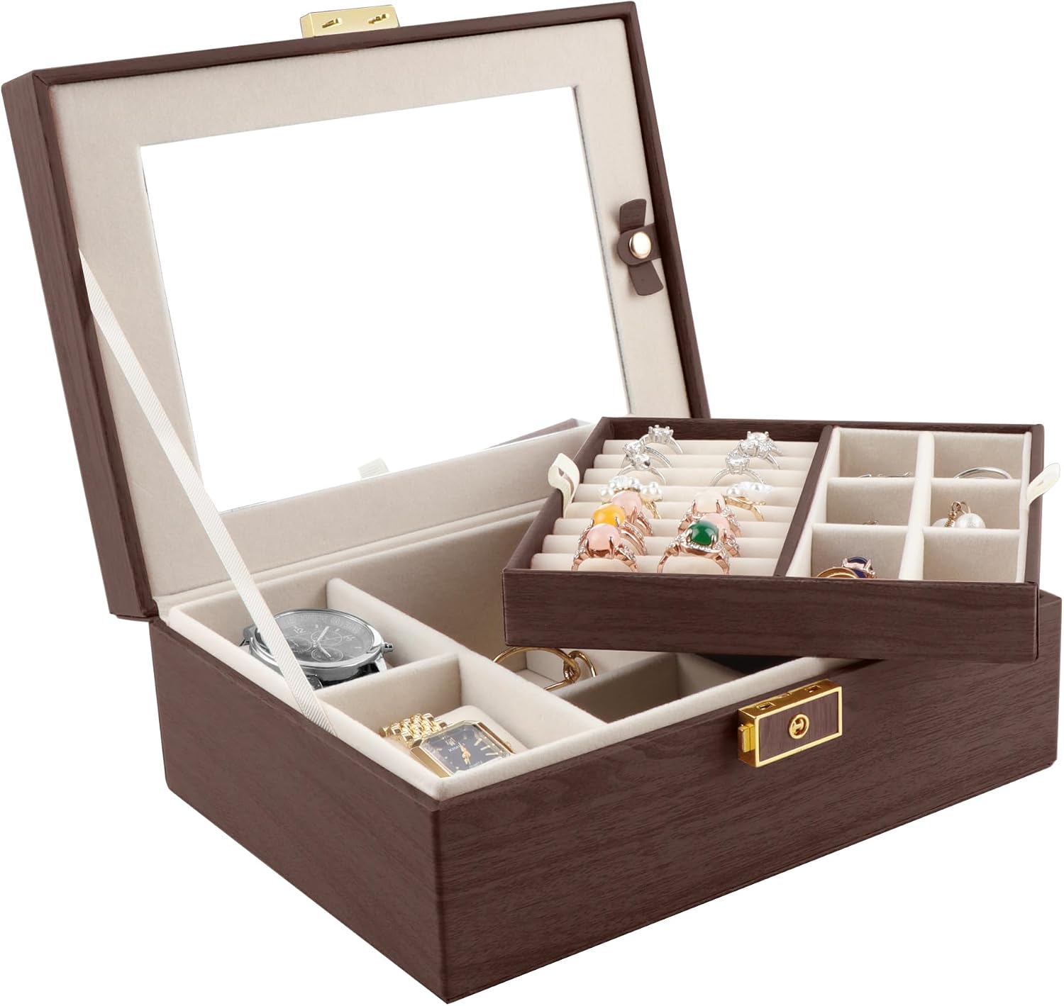 Amazon.com: Homeanda Jewelry Box with Mirror Travel Jewelry Organizer 2 ...