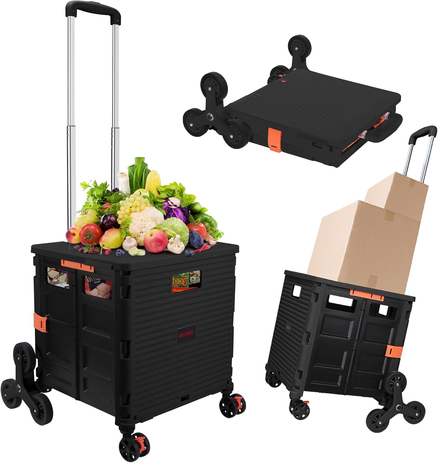 Amazon.com: SELORSS Foldable Utility Cart Collapsible Crate Rolling ...