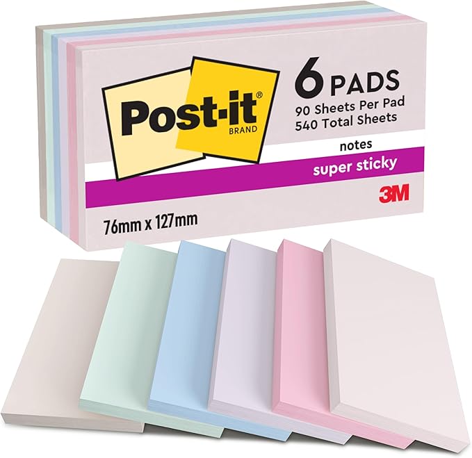 Post-it Notes Autocollantes Super Sticky, Couleurs Soulful, Pack de 6 ...