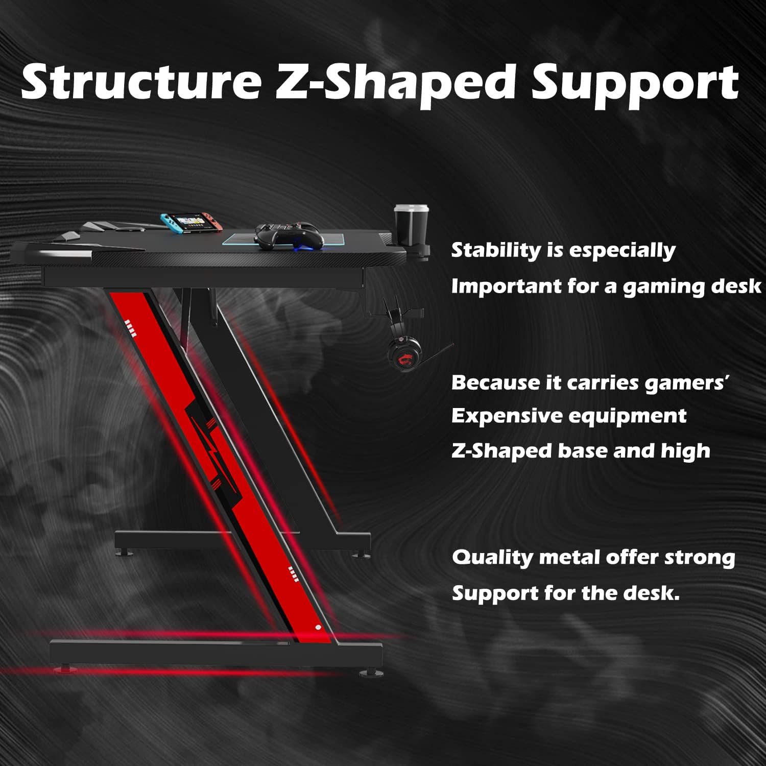 Snapklik.com : Shahoo PC Gaming Desk 44 Inch Z Shaped Carbon Fiber ...