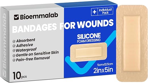 Amazon.com: Large Waterproof Bandages 2"X5" Silicone Foam Dressing for ...