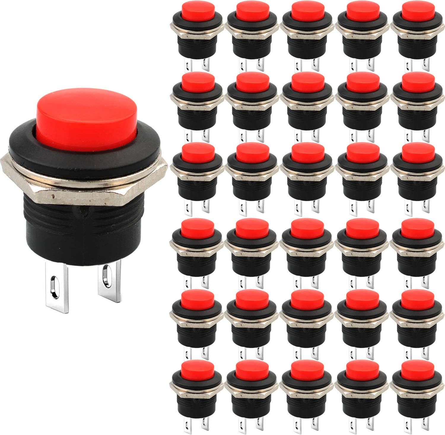 RUNCCI-YUN 30pcs 16mm black Momentary Push Button SPST 3A AC250V/6A ...