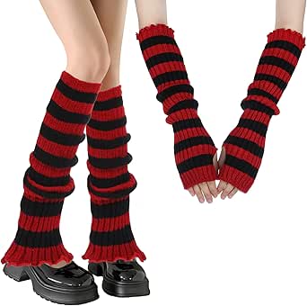 Quilax Y2k Striped Arm Warmers Goth Punk Black Red Arm Warmers Emo ...
