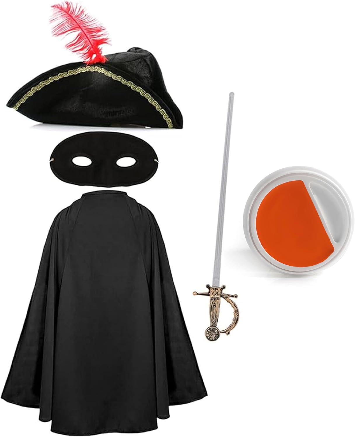 Adults Cat Bandit Costume - Black Tricorn Hat, Black Cape, Black Eye ...