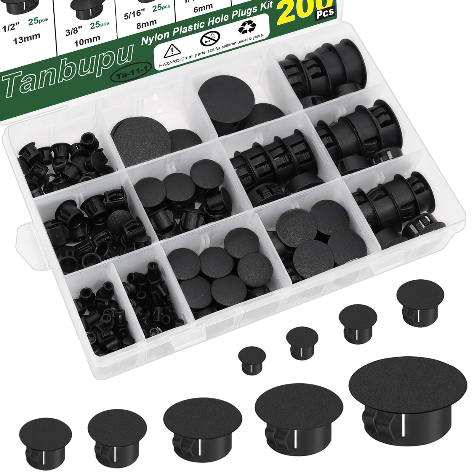Amazon.com: Tanbupu 200Pcs 9 Sizes Nylon Plastic Hole Plugs 1/5" 1/4" 5 ...