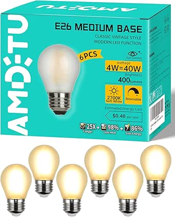 Vintage LED Edison Short Small Light Bulb 40W Dimmable E26 Globe 2700K ...