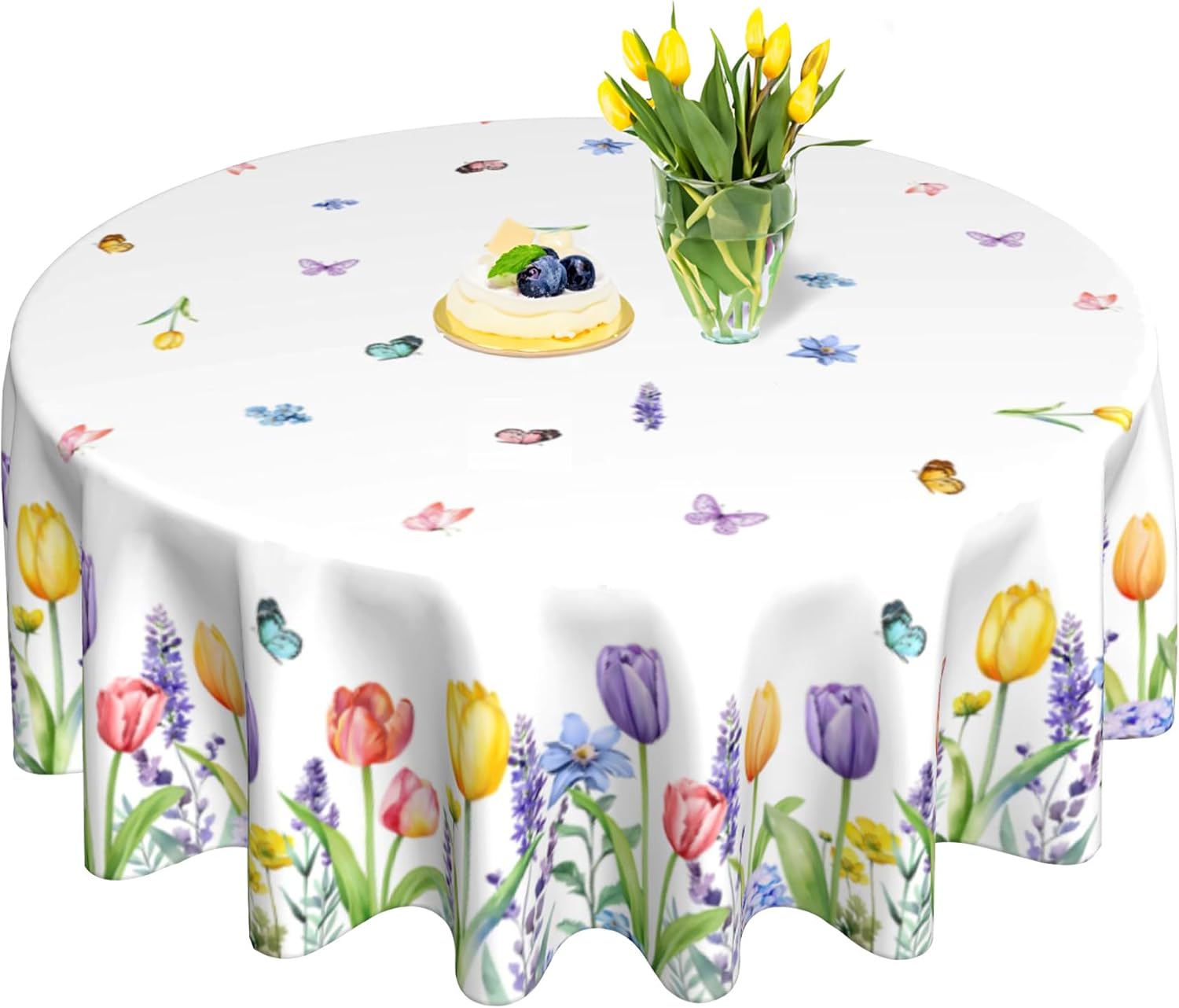 Amazon.com: KORVITA Spring Flower Round Tablecloth 60inch Tulip Floral ...