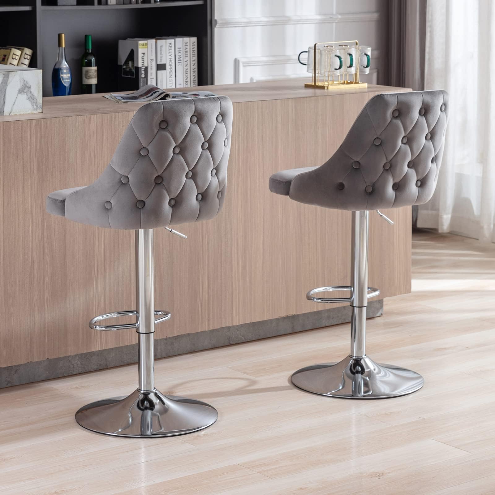 Washon Velvet Bar Stools Set of 2 Breakfast Counter Chairs with ...