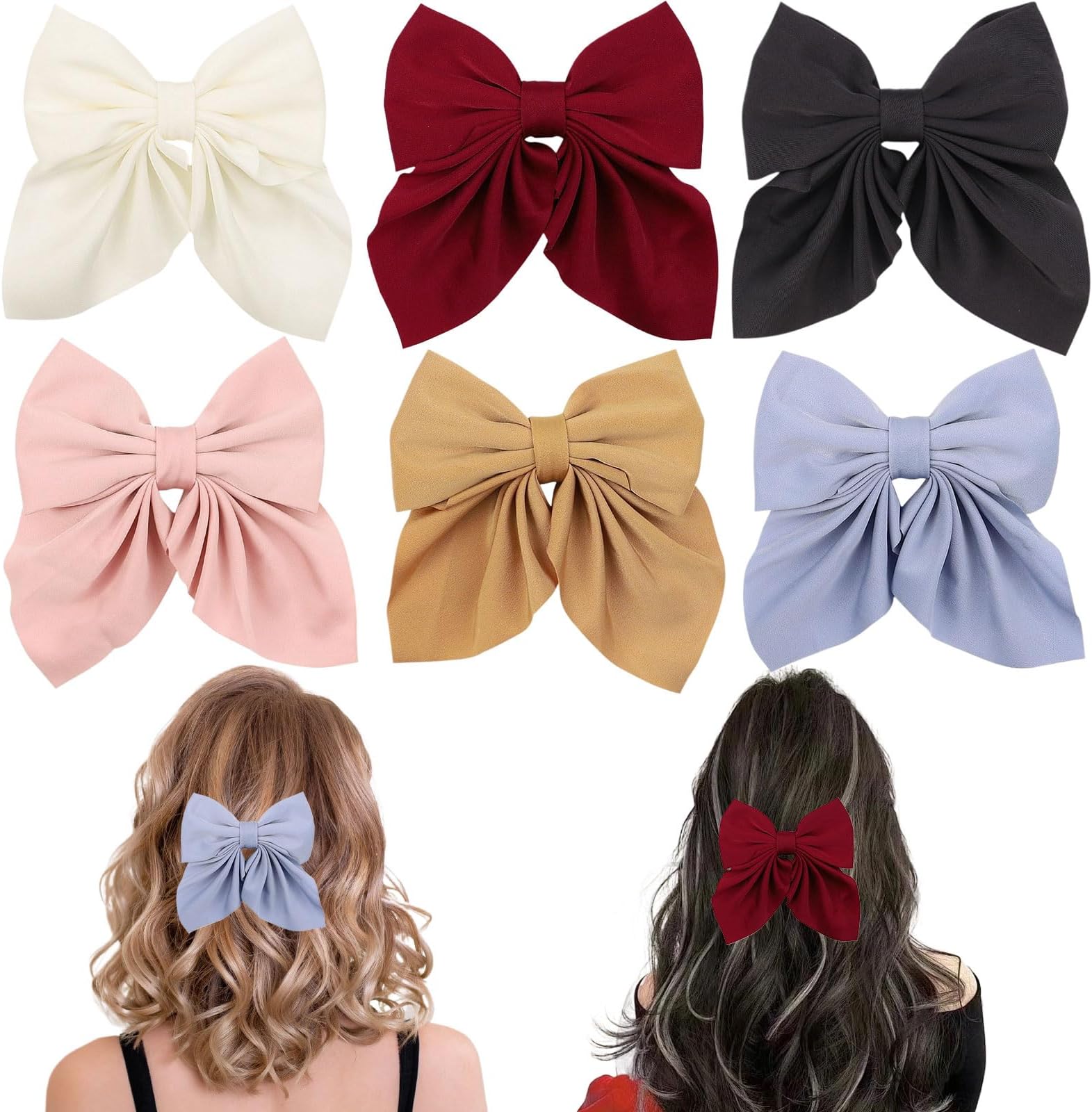 Amazon.com : LFOUVRE Bow Hair Clips and Barrettes - 12pcs Ribbon and ...