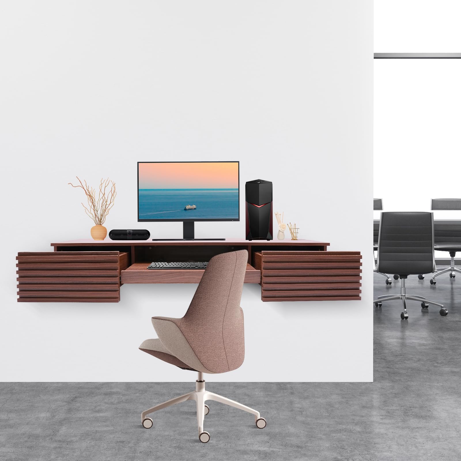 Floating Computer Desk Dark Brown