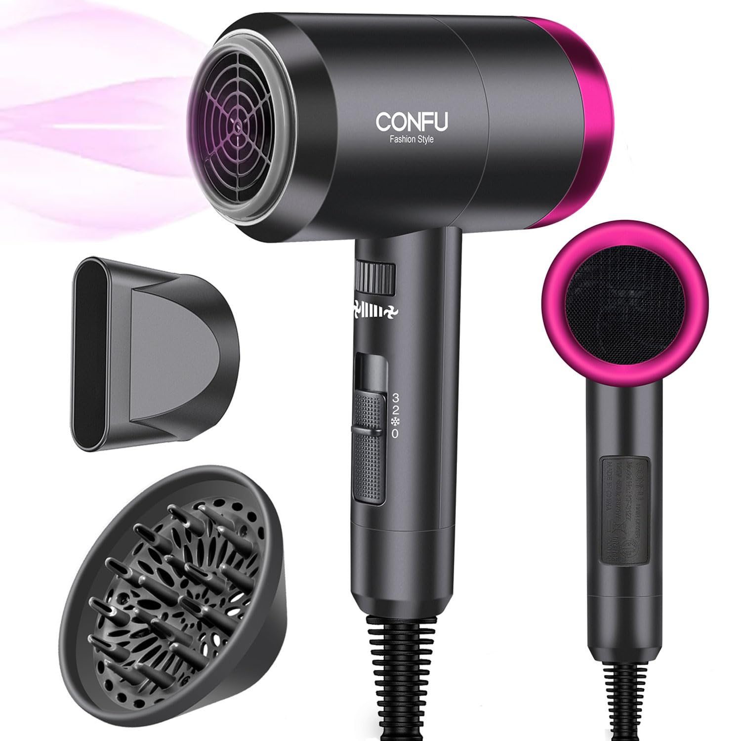 Amazon.com: Secador de pelo con difusor, secador profesional de iones ...
