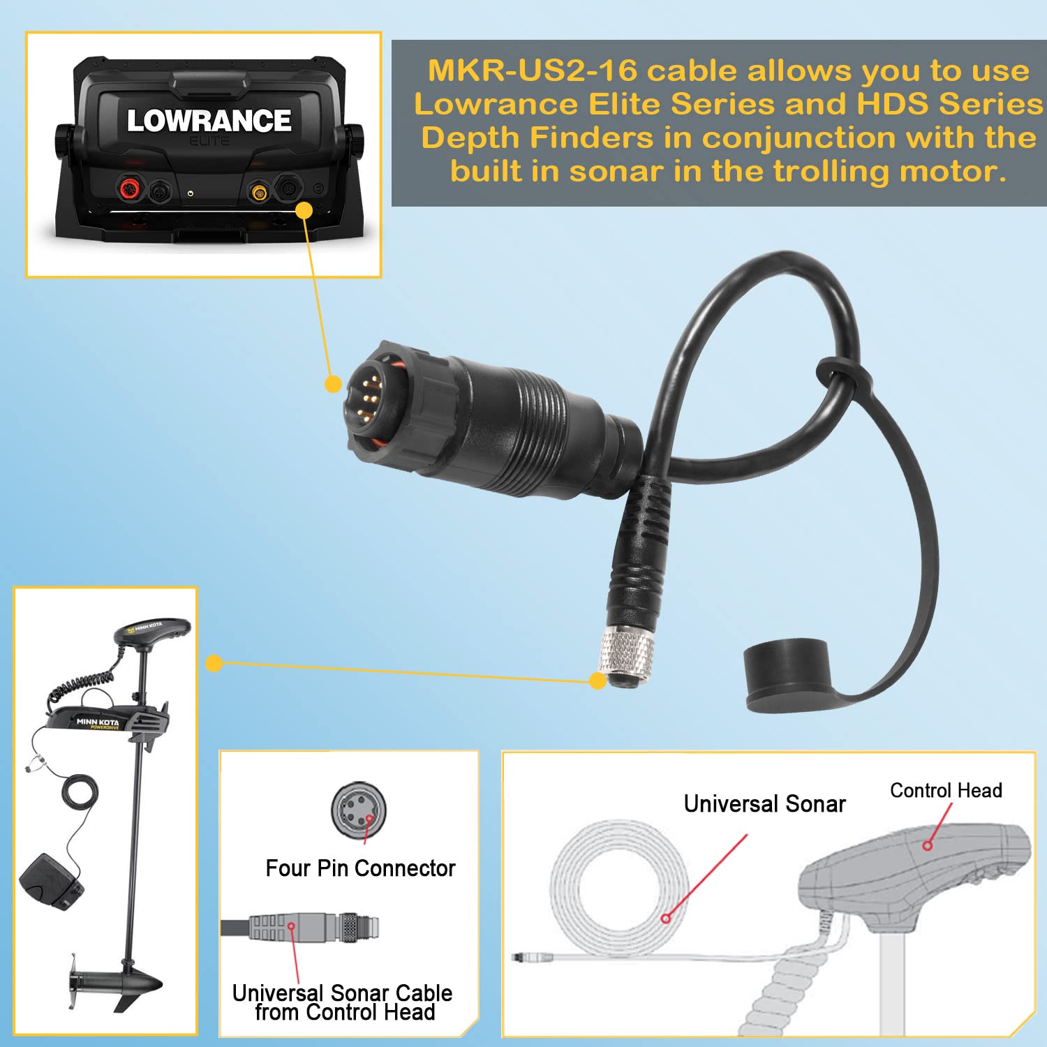 Snapklik.com : 1852076 9-Pin Adapter Cable Replace MKR-US2-16 For Lowrance Elite Ti2 & HDS ...