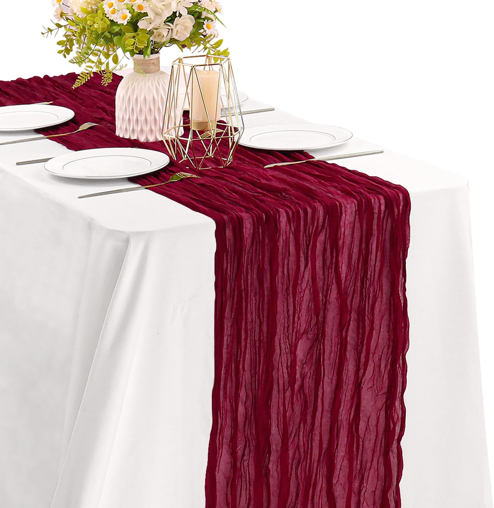 Amazon.com: Waligoy Burgundy Cheesecloth Table Runner 2 Pack 35" Boho ...