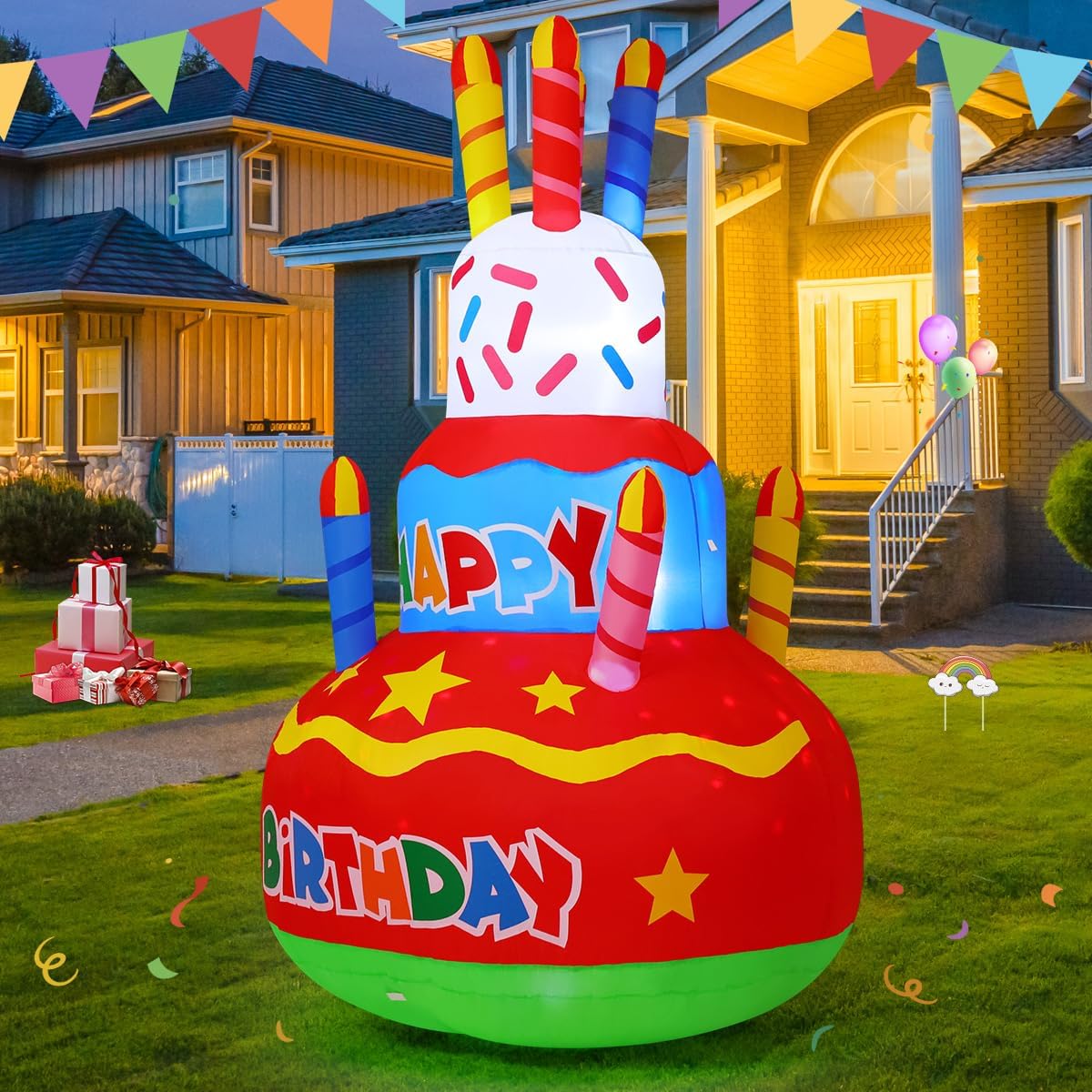 Snapklik.com : GOOSH 6.2 FT Birthday Inflatables Outdoor Decorations Cake