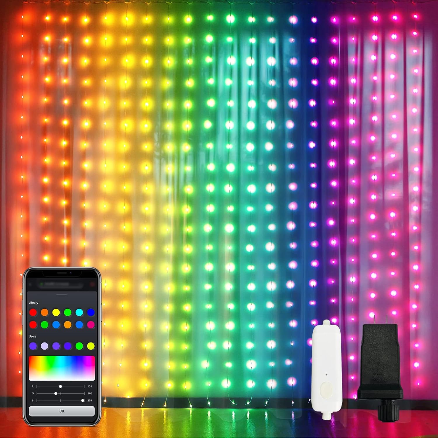 Amazon.com: JMEXSUSS App-Controlled Color Changing Curtain Lights, 400 ...