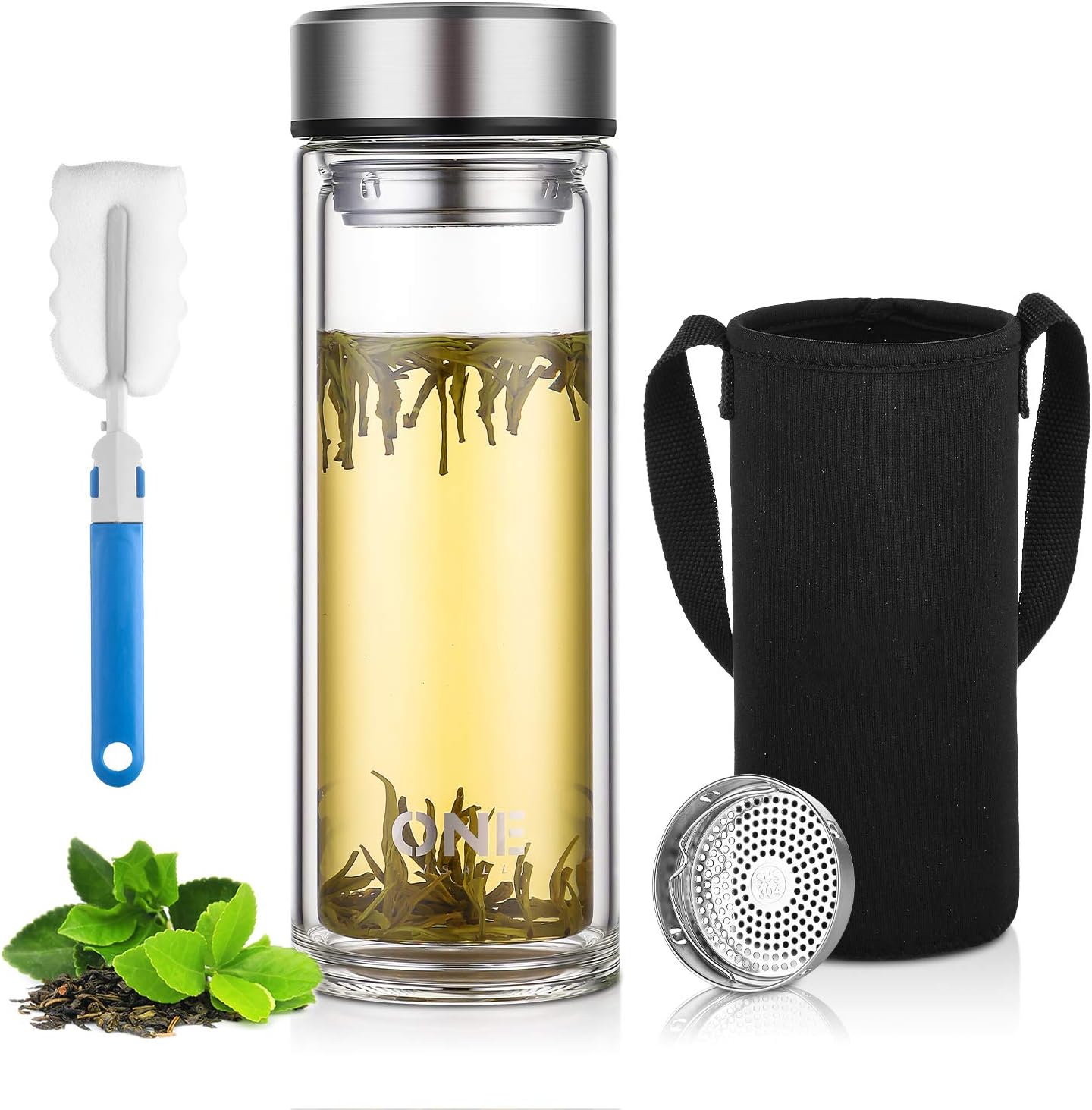Amazon.com: ONEISALL Tea Infuser Bottle, 20oz Large Capacity Glass ...
