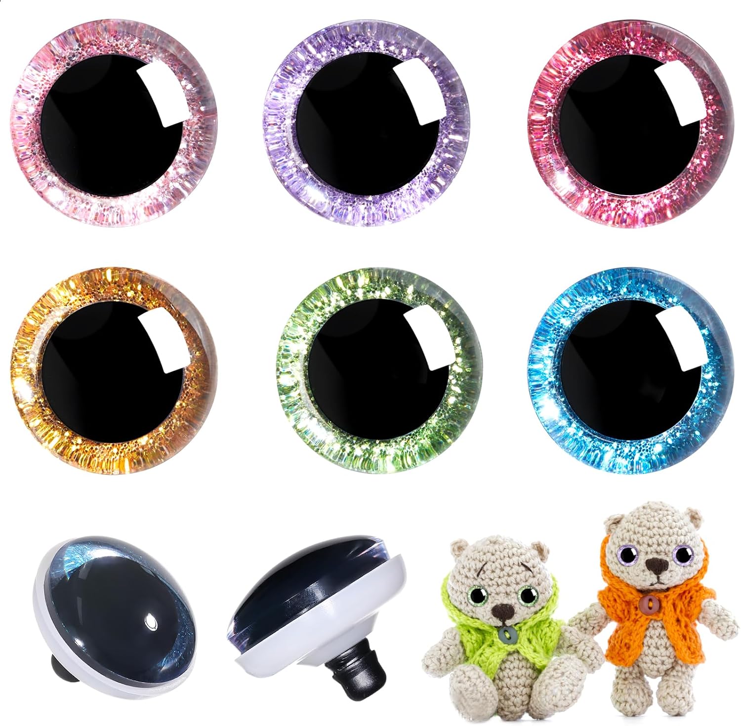 Amazon.com: MUCUNNIA 16pcs 40mm 3D Glitter Plastic Safety Eyes for ...