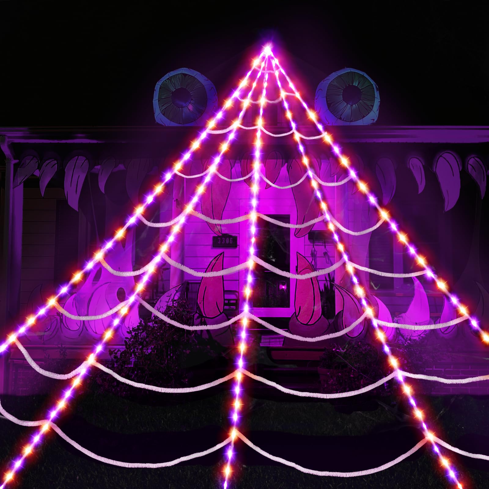Amazon.com: Halloween Spider Web Lights Outdoor Decorations, 23x18FT ...