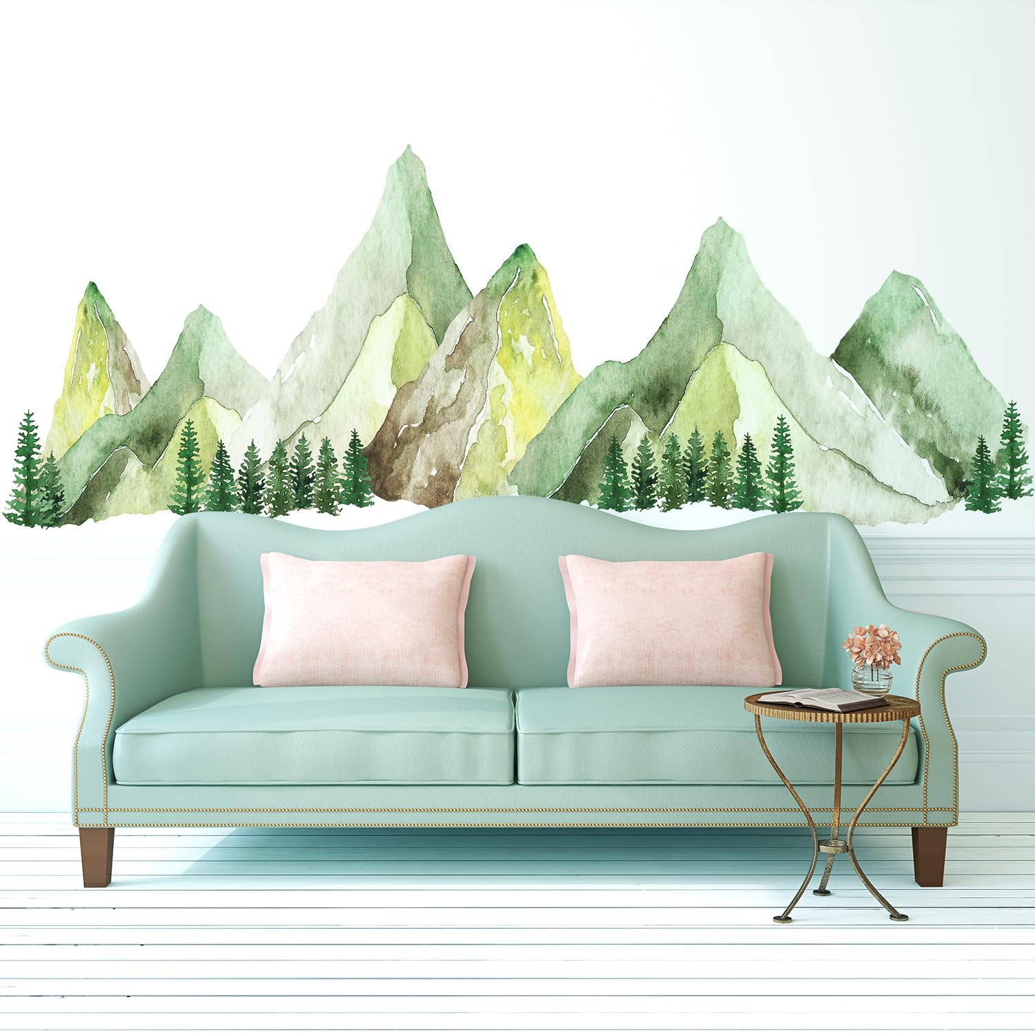 Amazon.com: Kingarch Large Mountain Wall Decals, Green Pine Tree Peel ...