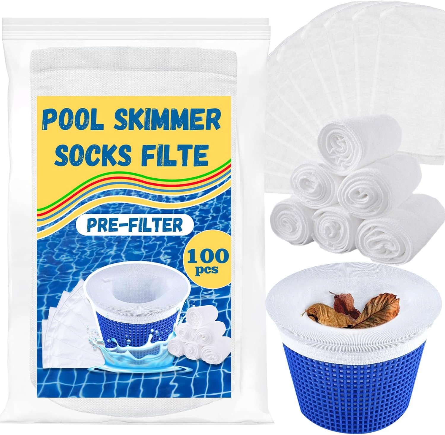 Amazon.com : chicarry 100 Pack Pool Skimmer Socks, Reusable Pool Socks ...