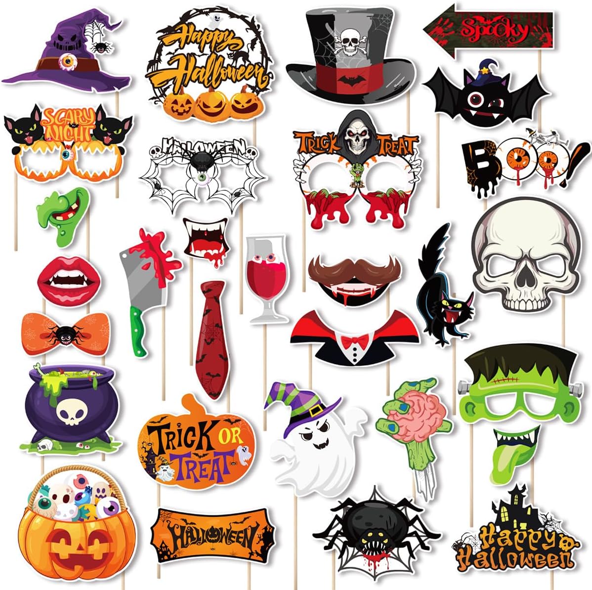 Amazon.com: EIFFTER Halloween Party Photo Booth Props, 30 Pcs ...