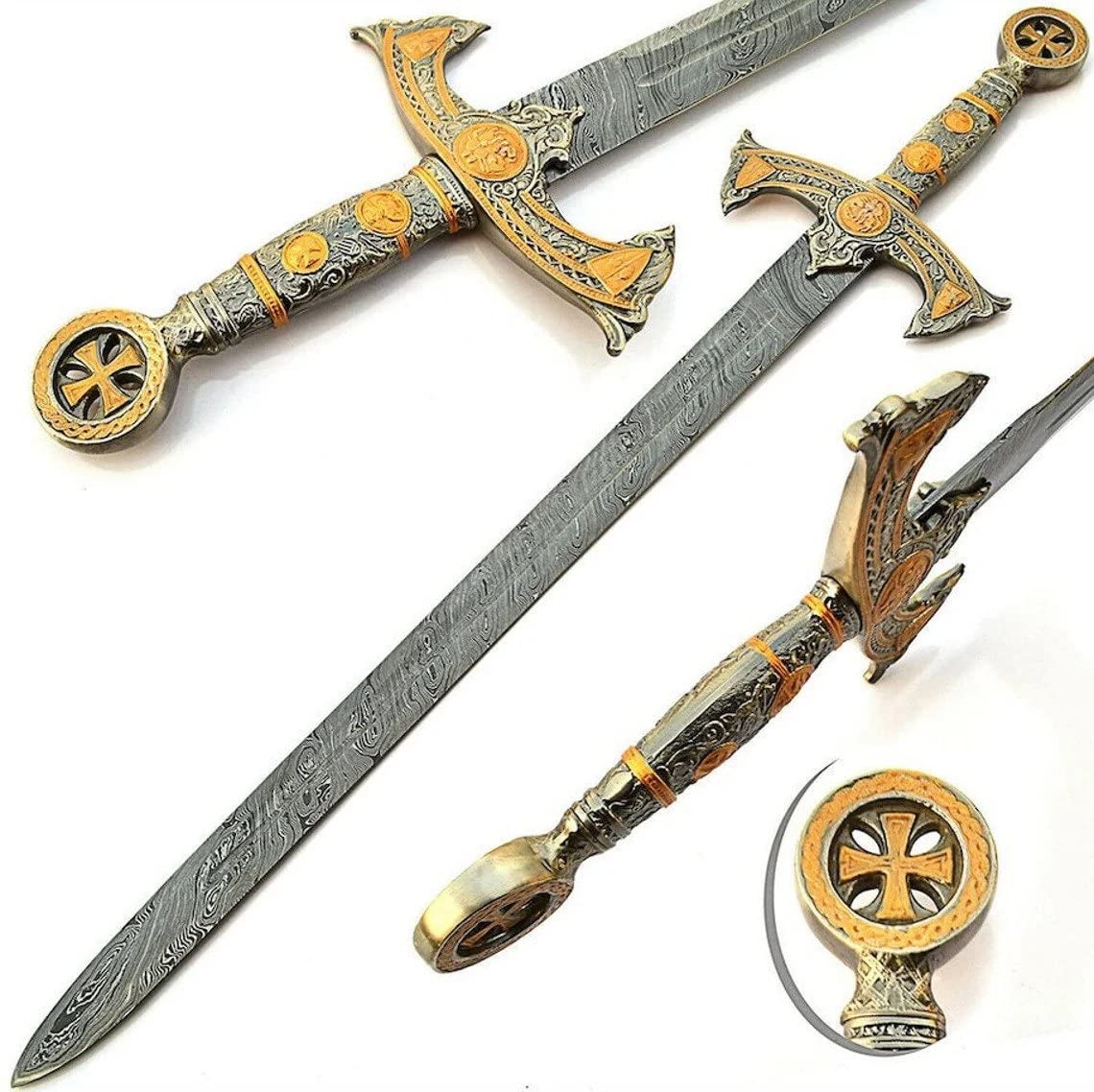 Medieval Templar Knights Damascus Sword Scared Holy Damascus Longsword ...
