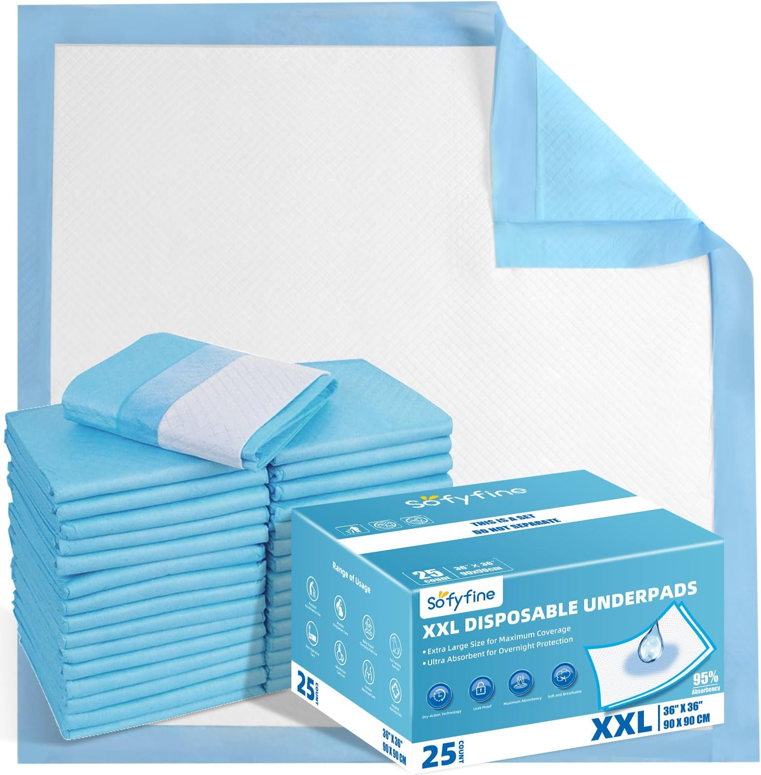 Amazon.com: 50 Pack Disposable Bed Pads 36 X 36 Inches, Super Absorbent ...