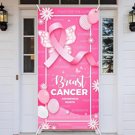 Amazon.com: Preboun Breast Cancer Awareness Door Banner Backdrop Door ...