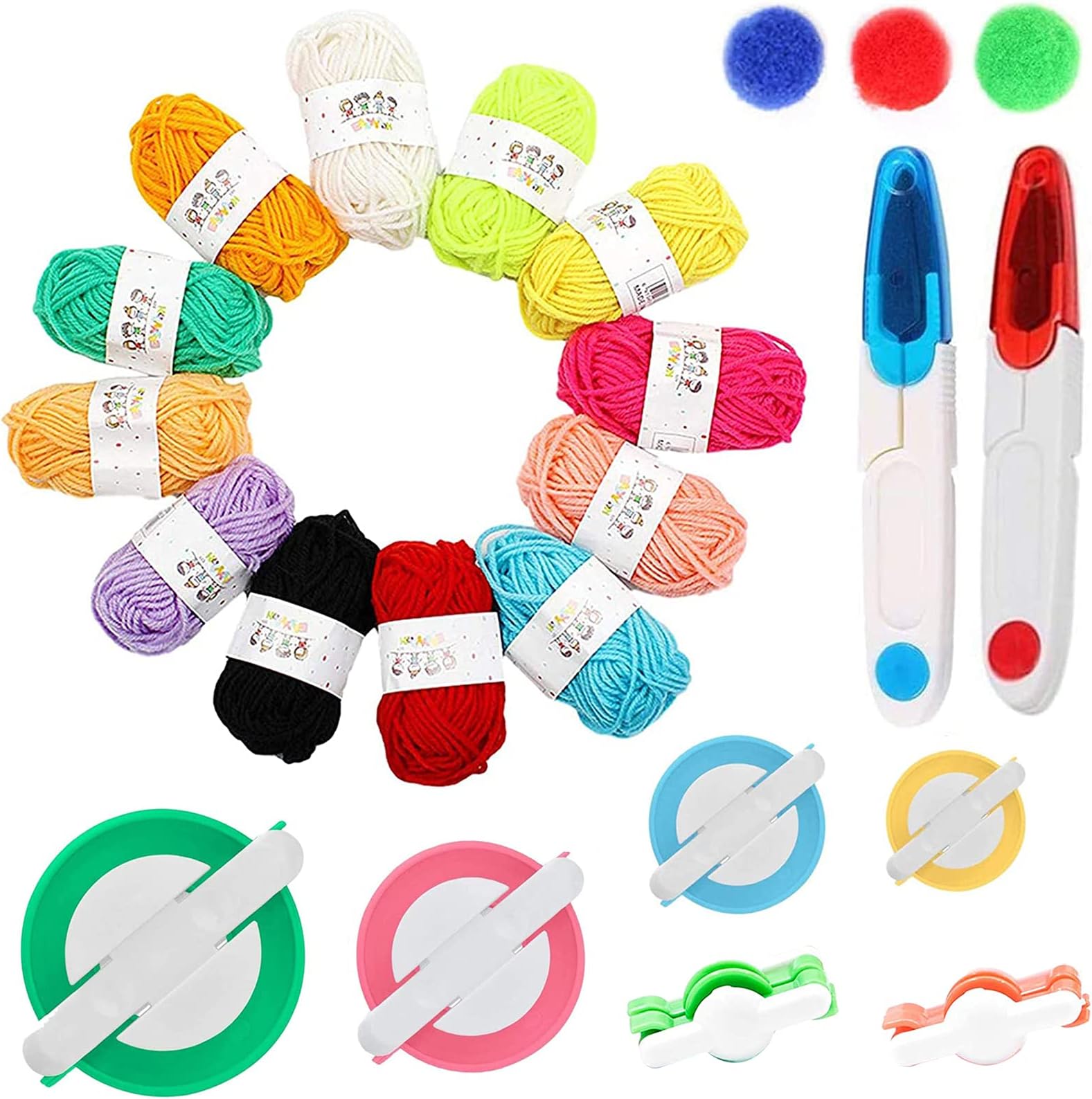 20 Pack Pom Pom Making Tool Set, 6 Different Sizes Pompom Maker with 12 ...