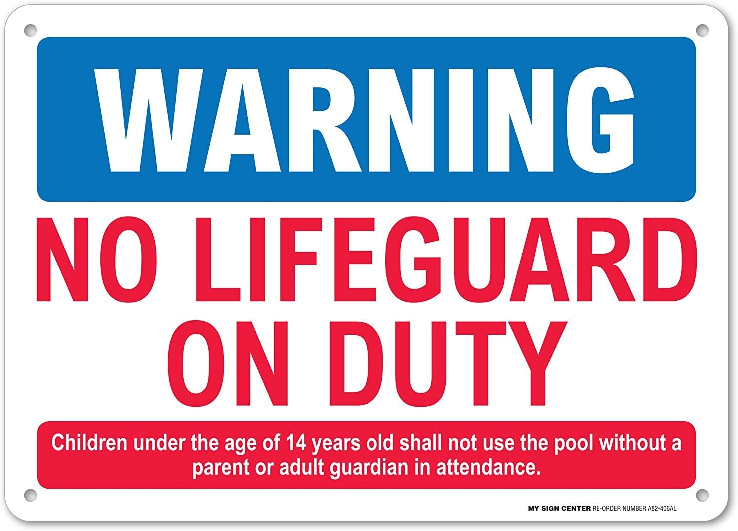 Amazon.com: Pool Sign, No Lifeguard On Duty Sign, 10x14 Inches, Rust ...