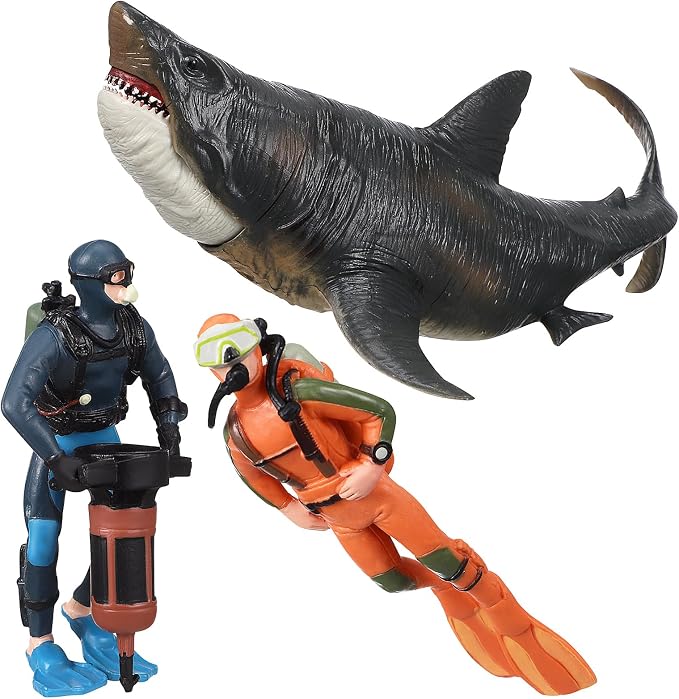 Amazon.com: Toyvian Scuba Diver Figures with Shark Miniature, 3 Pack ...